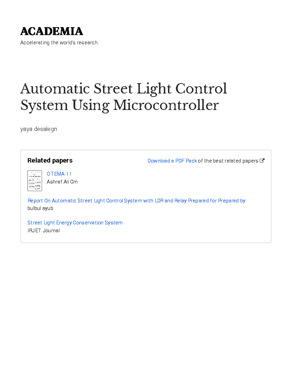 Otema 11 with cover page v2 - Accelerating the world's research. Automatic Street Light Control ...