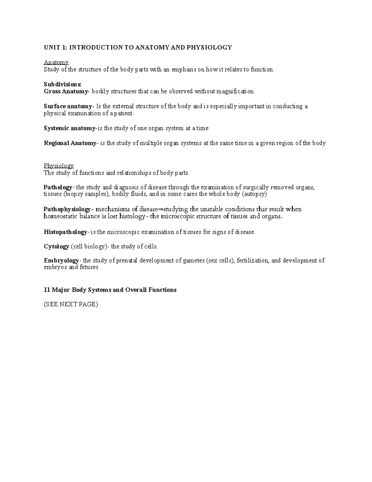 Unit 1: Introduction to anatomy and physiology - UNIT 1: INTRODUCTION ...