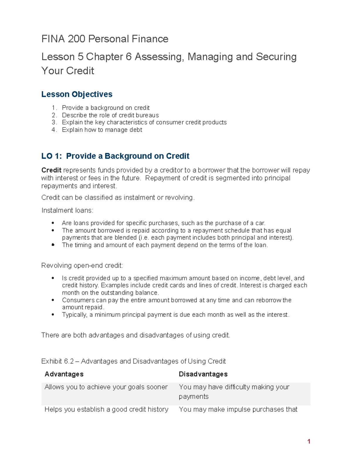 Lesson 5 Summary - FINA 200 Personal Finance Lesson 5 Chapter 6 ...