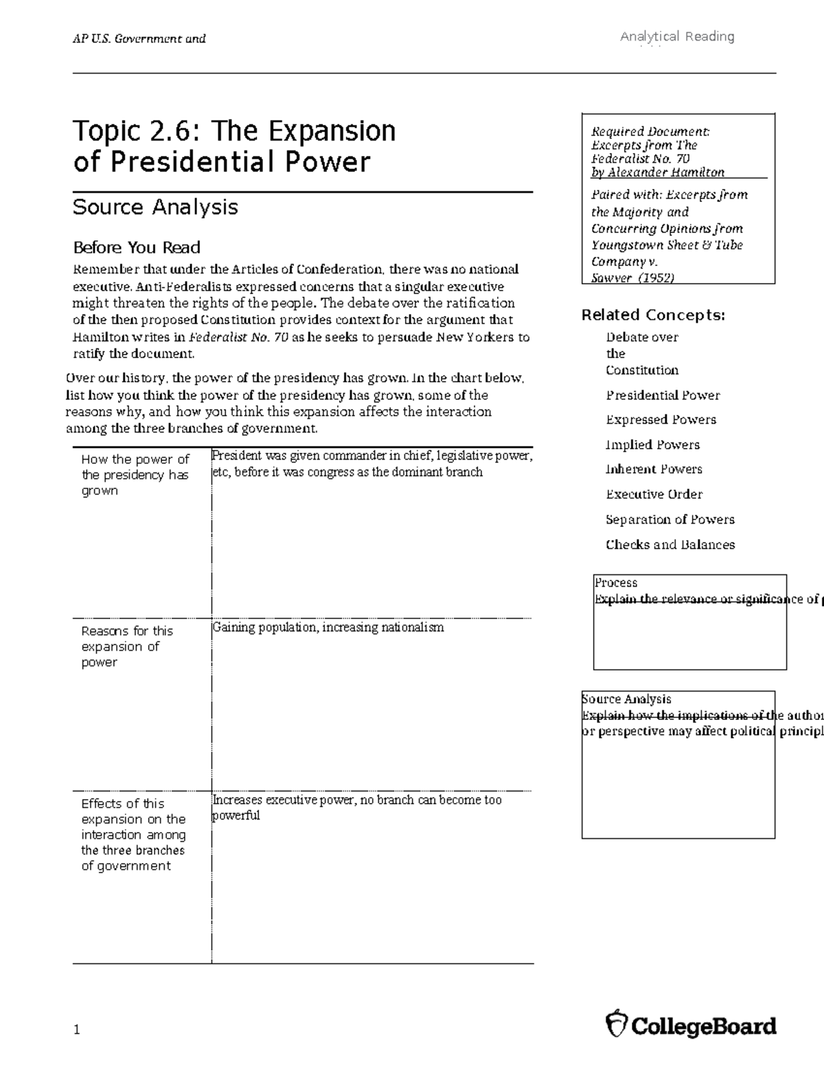 Federalist 70 Student Edition - AP U. Government and Politics ...