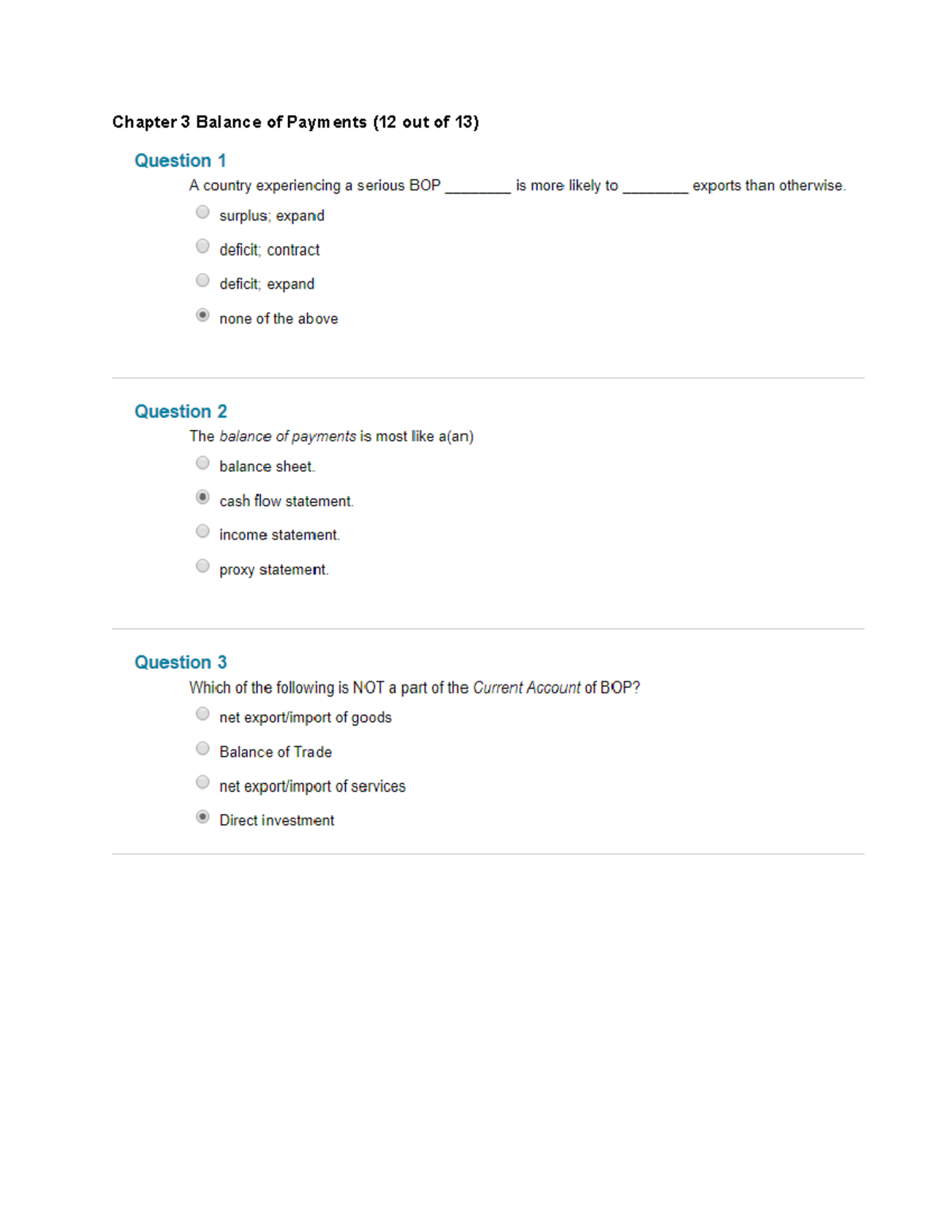 Chapter 3 HW - Balance of Payments - MGB 301LEC - Chapter 3 Balance of Payments (12 out of 13 ...