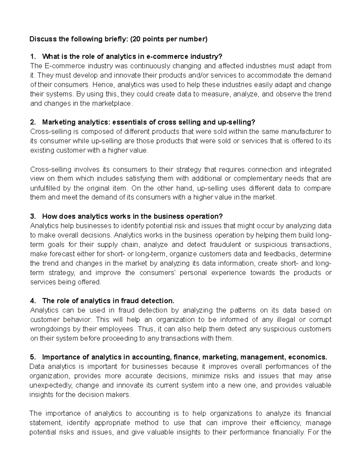 Activity 1 - Fundamentals of Business analytics problem questions with ...