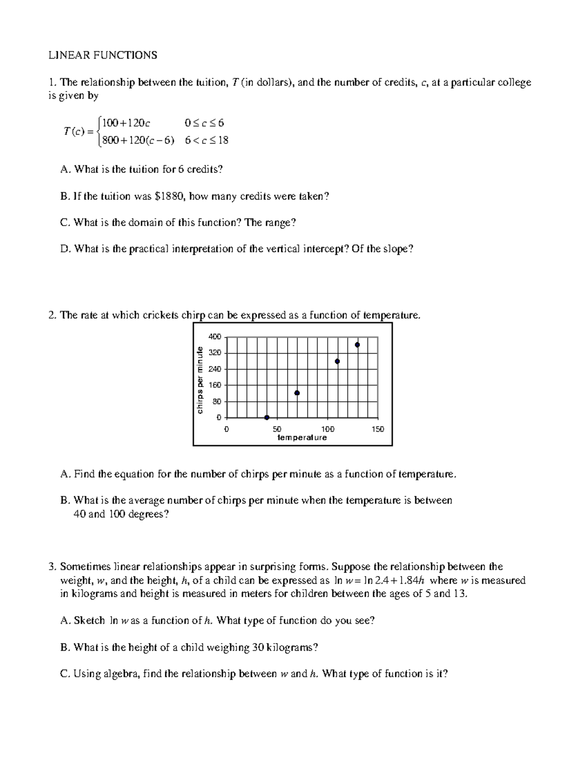 Ch1 Linear - Chapter 1 - LINEAR FUNCTIONS 1. The relationship between ...