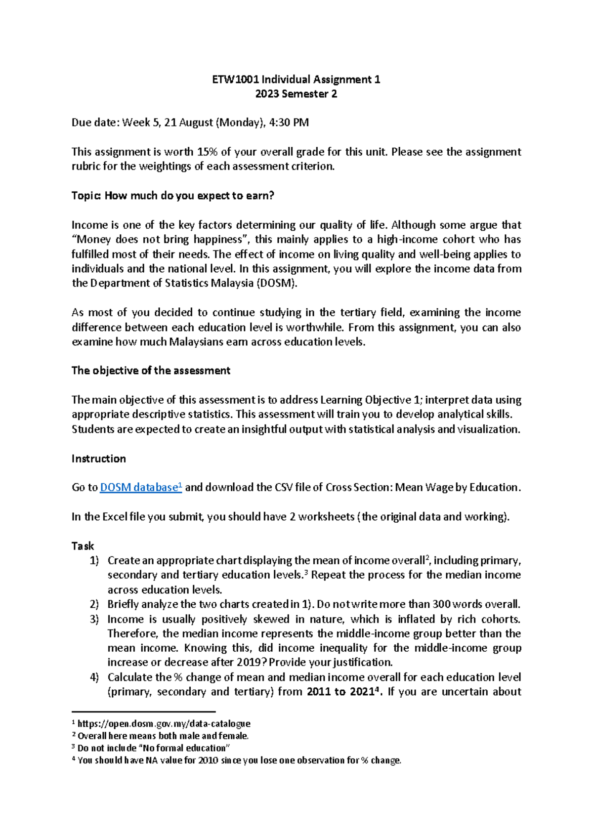 ETW1001 2023 A1 instruction - ETW1001 Individual Assignment 1 2023 Semester 2 Due date: Week 5 ...