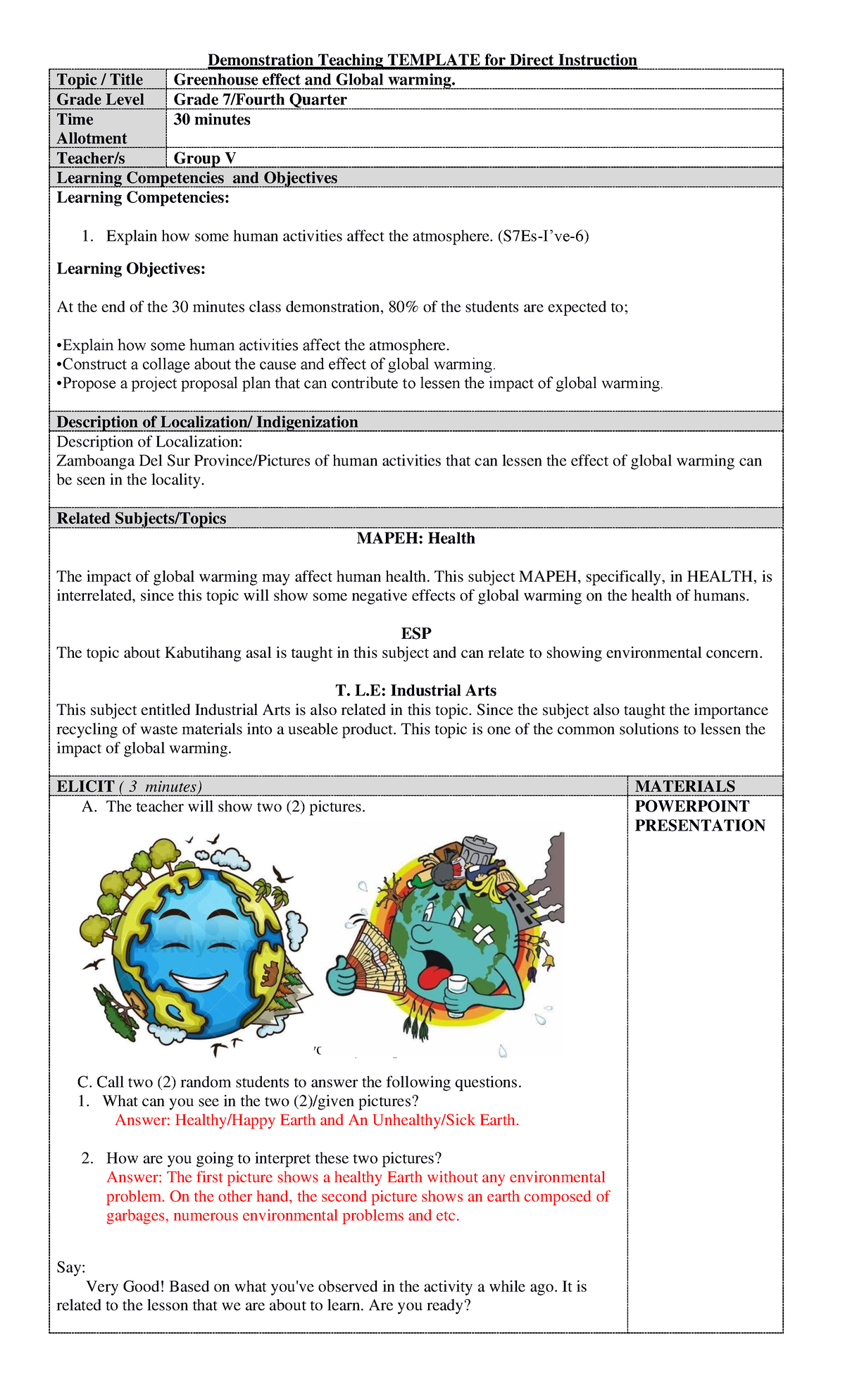 Final G5- DI Lesson Plan - Demonstration Teaching TEMPLATE for Direct ...