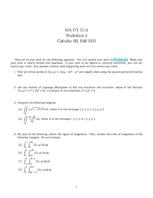 Worksheet 5 - MA-UY 2114 Worksheet 5 Calculus III, Fall 2023 Show all ...