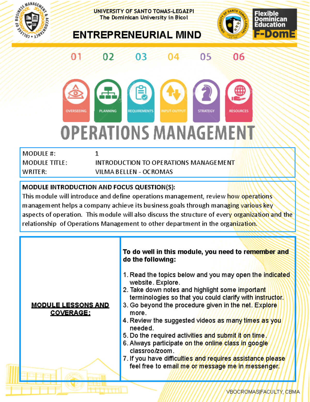 Module 1 Operations Management The Dominican University In Bicol