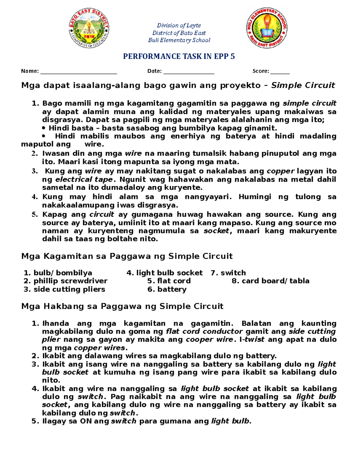 PT EPP5 Q2 - performance task - Division of Leyte District of Bato East ...