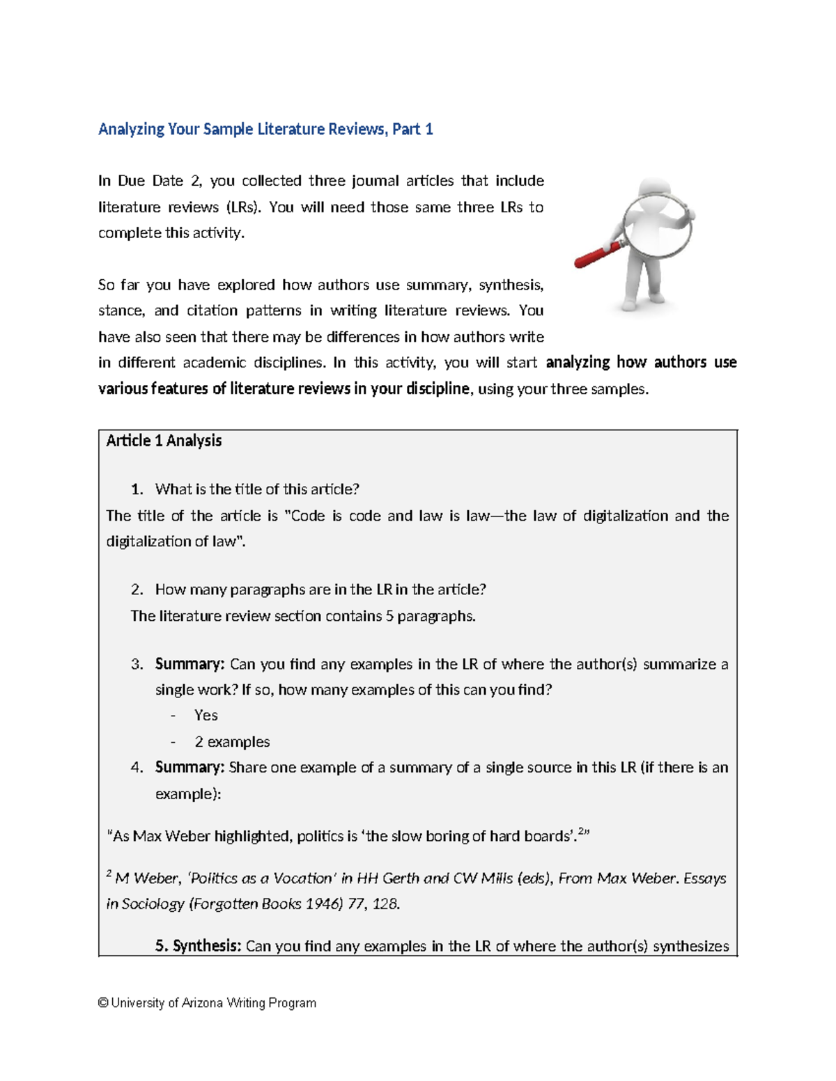 DD3 108 - Analyzing Sample LRs - Analyzing Your Sample Literature ...