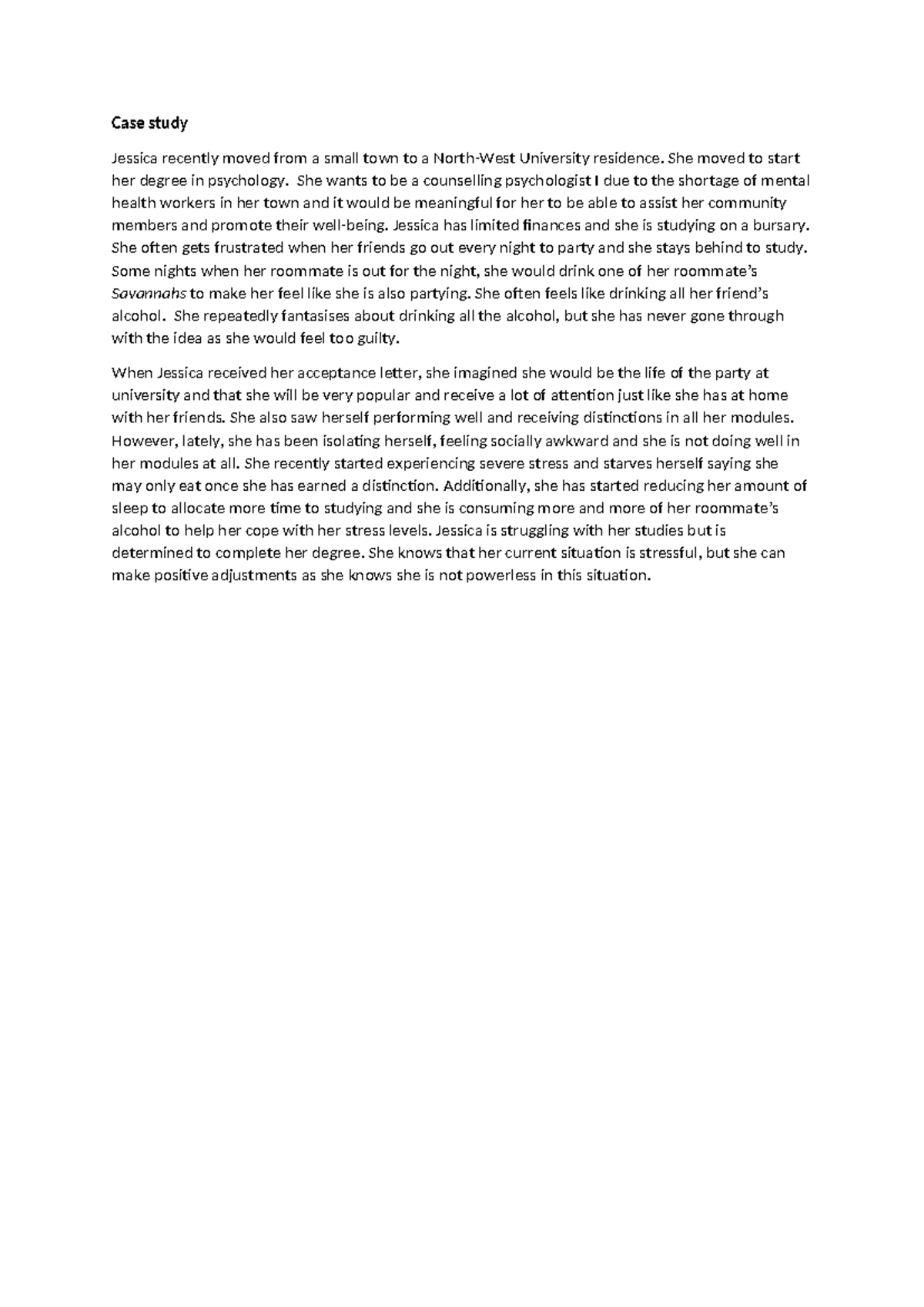 Example Test 3 2022 - Practice Questions - Case study Jessica recently ...