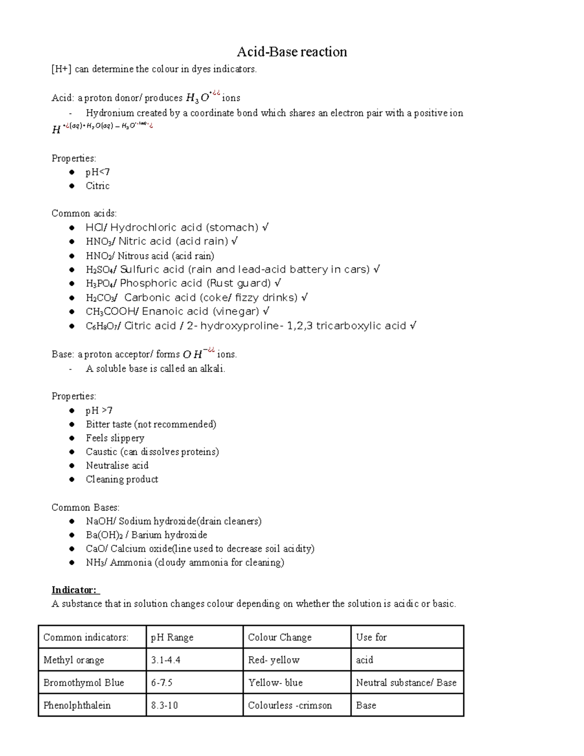 HSC Chemistry Module 6 - Acid-Base reaction [H+] can determine the ...