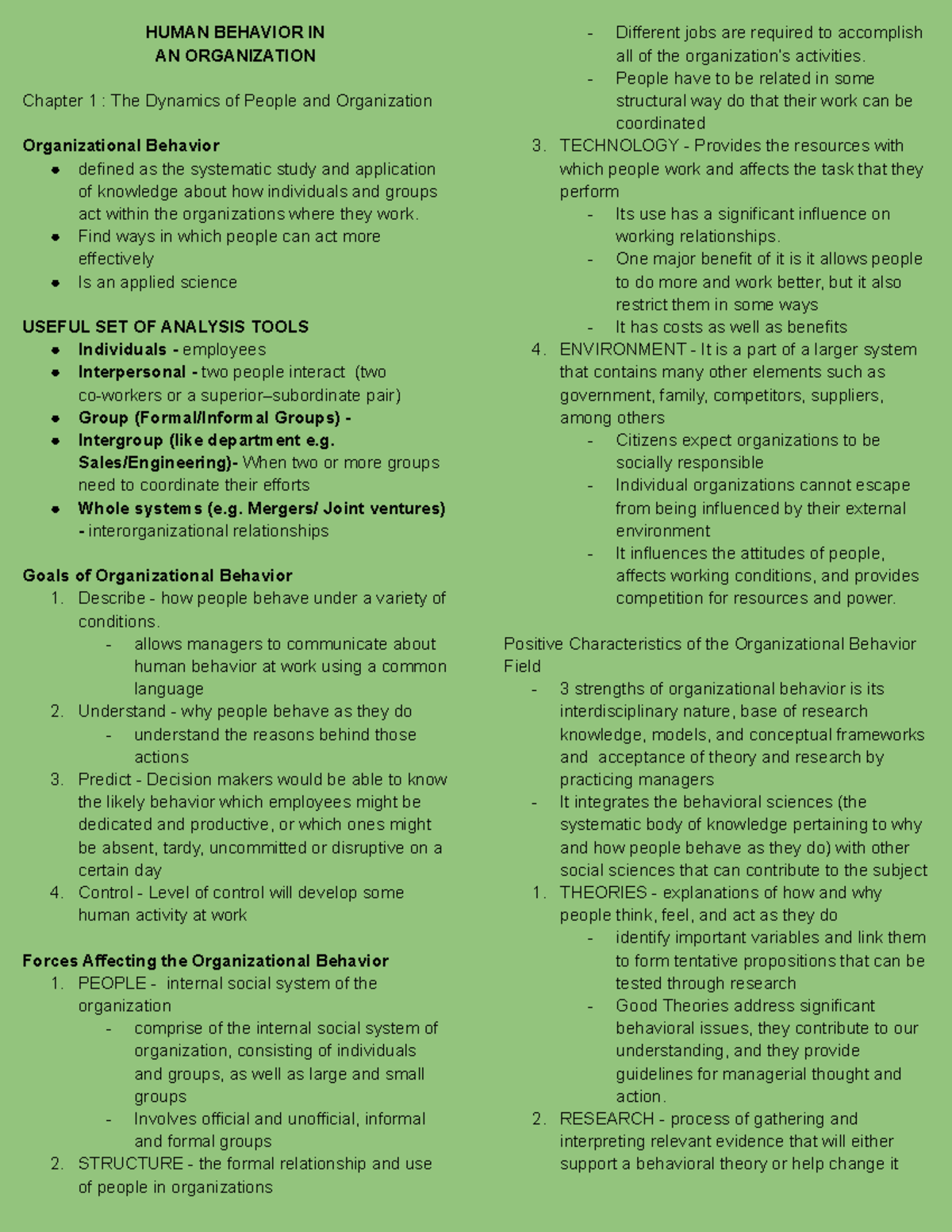 HBO-Notes - Lecture notes that can be used for the review. - HUMAN ...