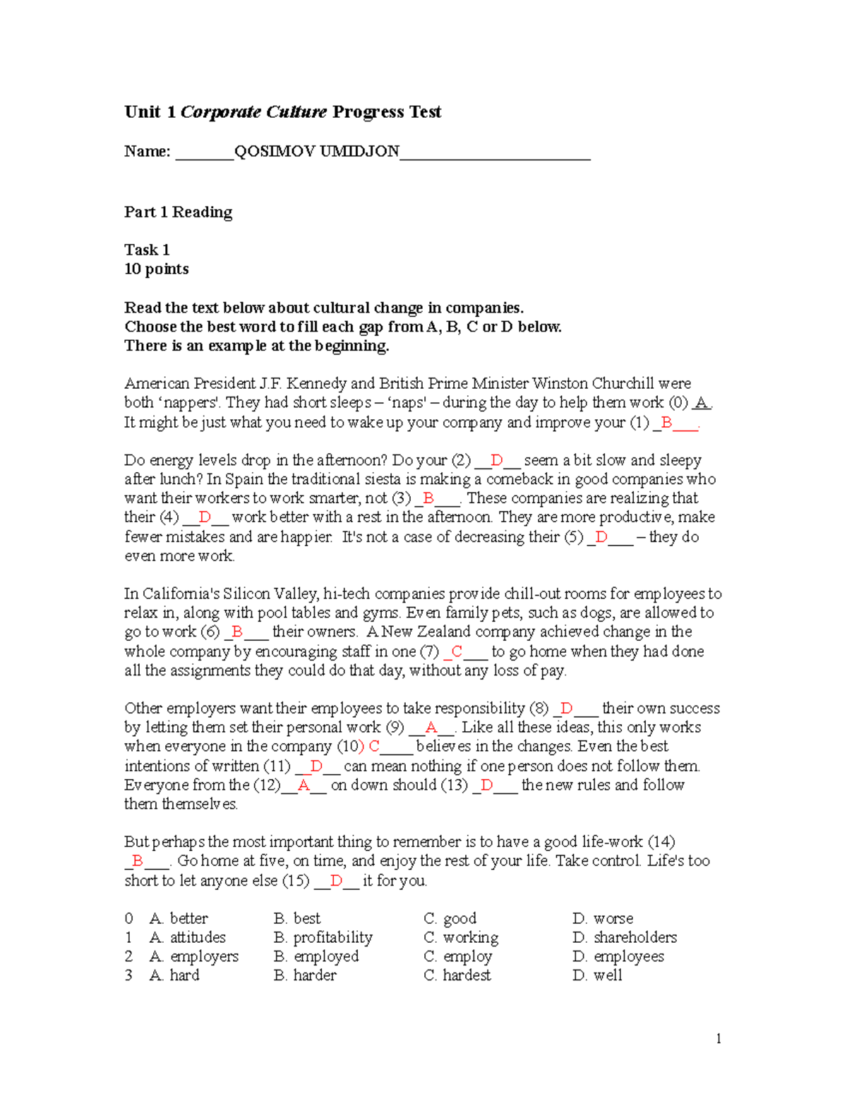 Progress Test 1 2 3 Lecture Notes 2 Unit 1 Corporate Culture