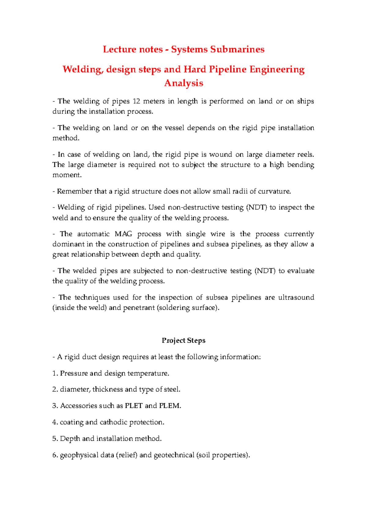 Welding, design steps and Hard Pipeline Engineering Analysis - Lecture ...