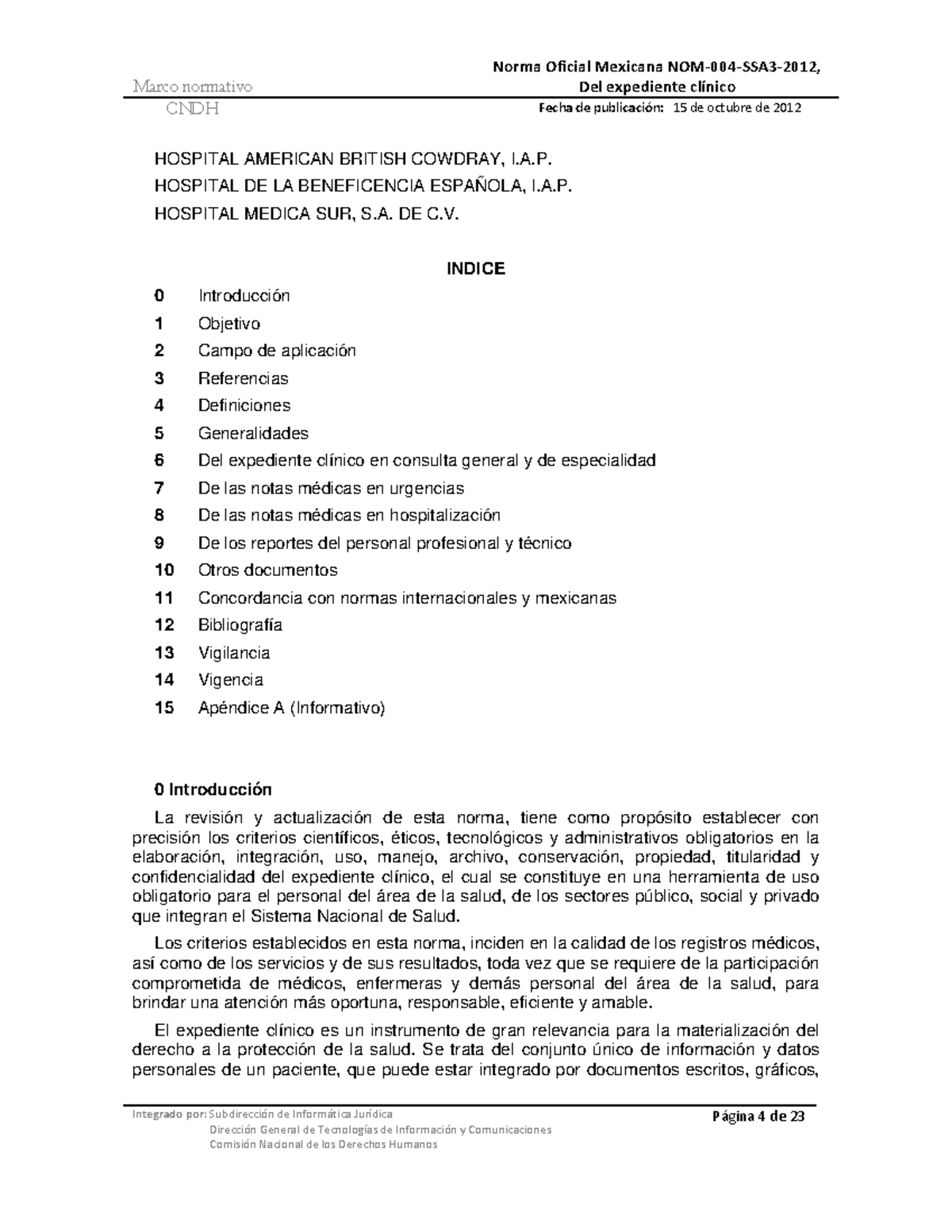 Norma Oficial Mexicana NOM-004-SSA3-2012 , Del expediente clínico ...