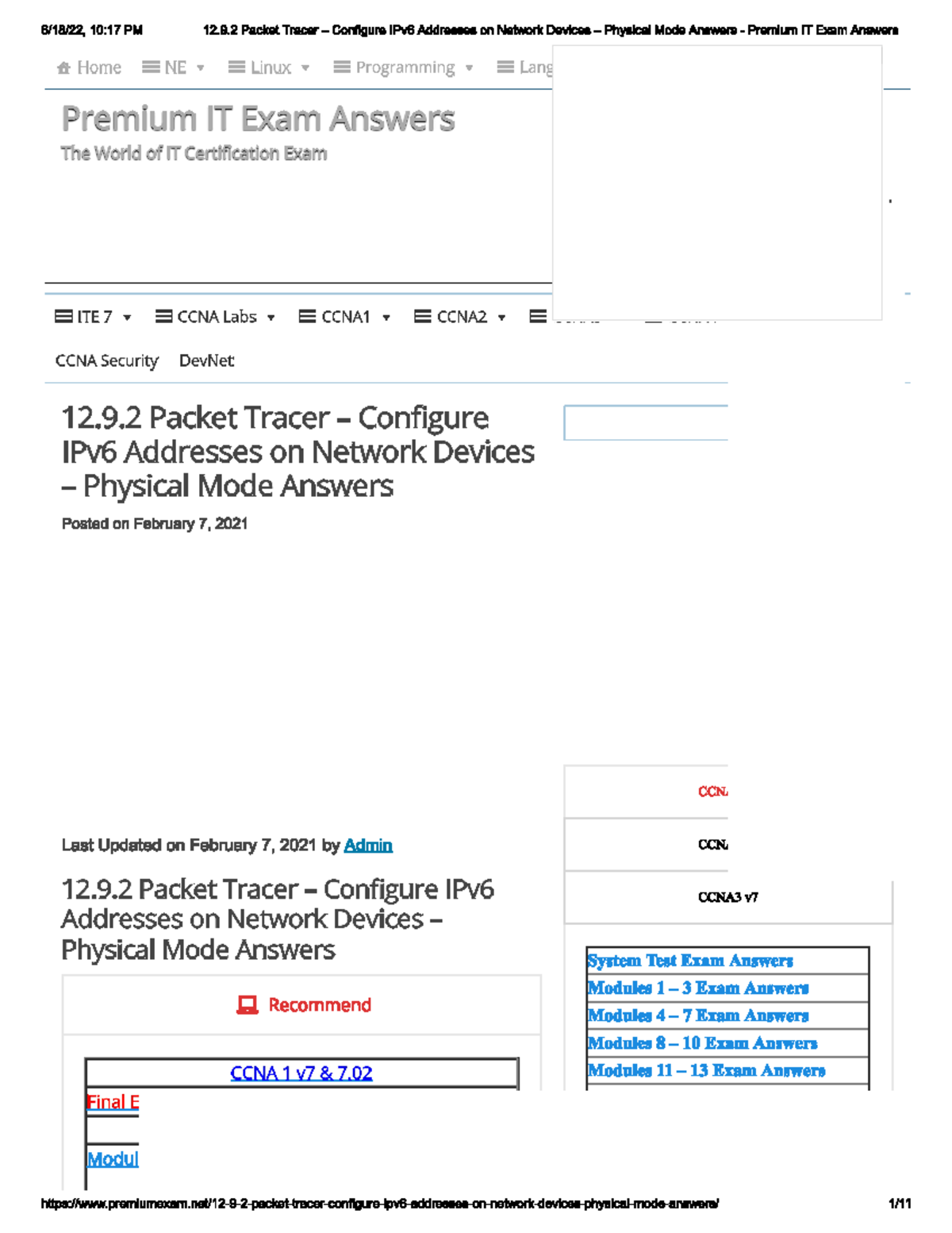 12.9.2 Packet Tracer – Configure IPv6 Addresses on Network Devices ... 12.9.2 Packet Tracer – Configure IPv6 Addresses on Network Devices ...