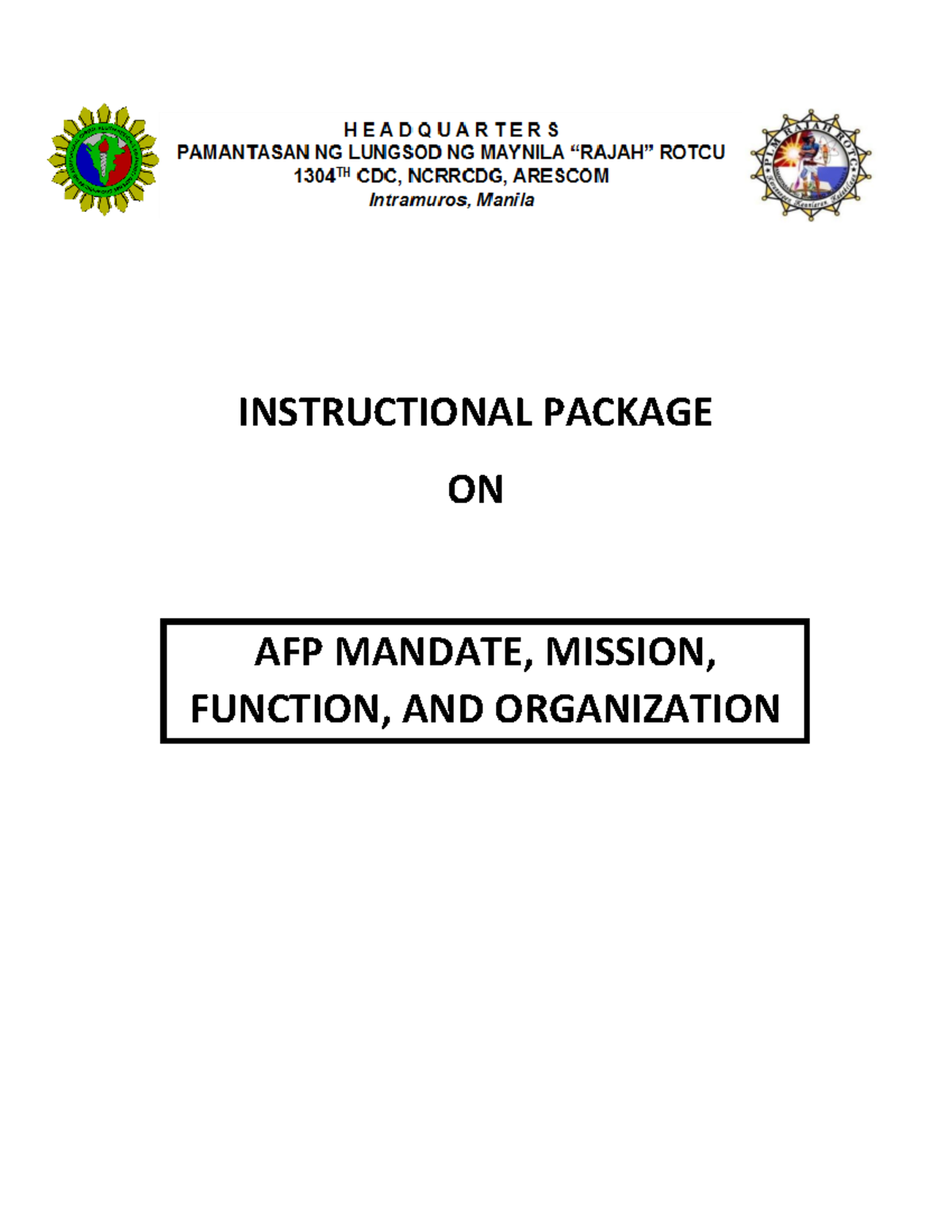 AFP Mandate Mission Function AND Organization - INSTRUCTIONAL PACKAGE ...