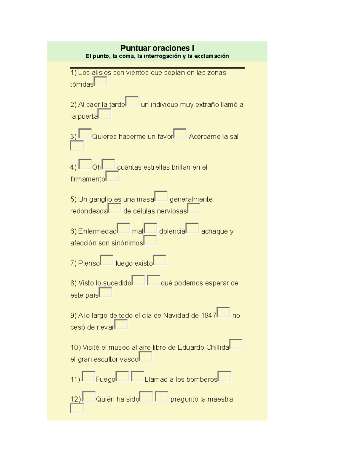 Ejercicioo de Puntuación - Puntuar oraciones I El punto, la coma, la ...