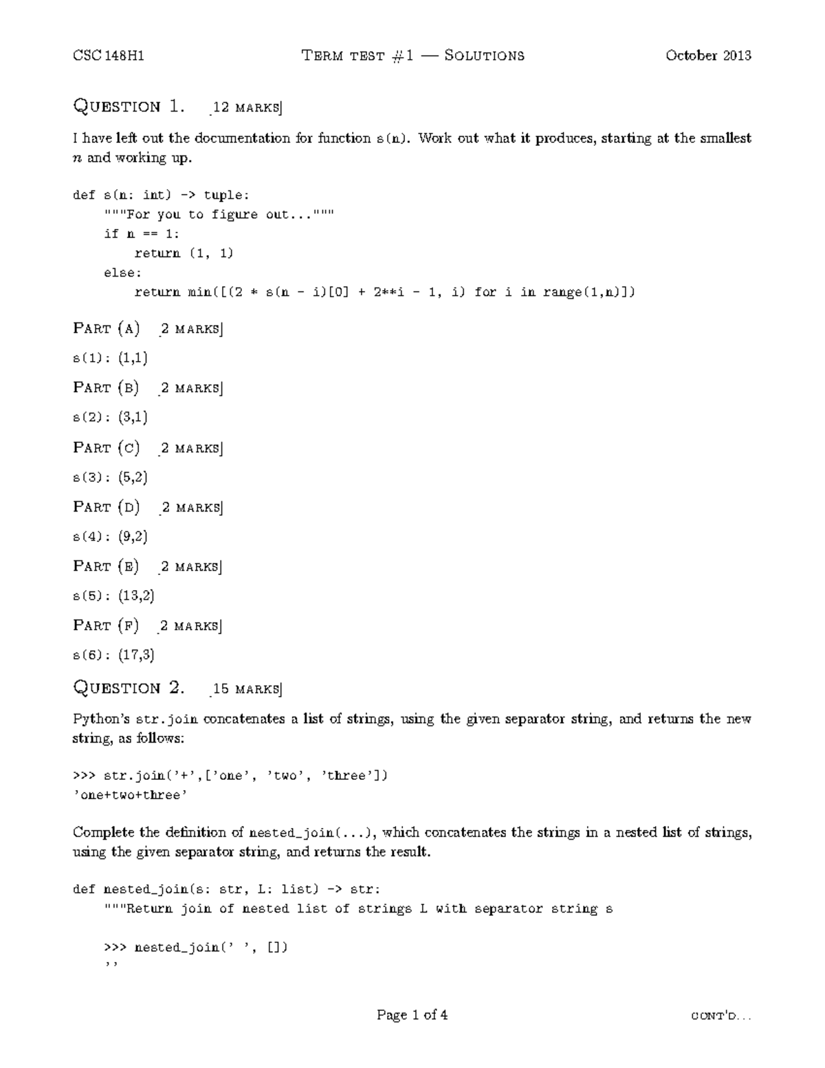 Term Test 2 CSC148 - st ♦♥ ♠ r s t ♦ t t ♦ ♠ ♥t t ♦♥ ♦r ♥ t ♦♥ s(n ...