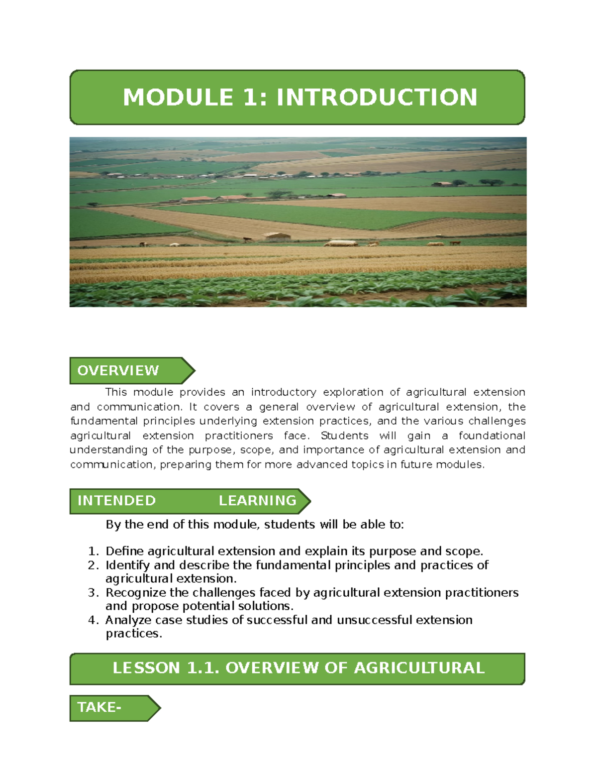 A. Overview of Agricultural Extension - This module provides an ...