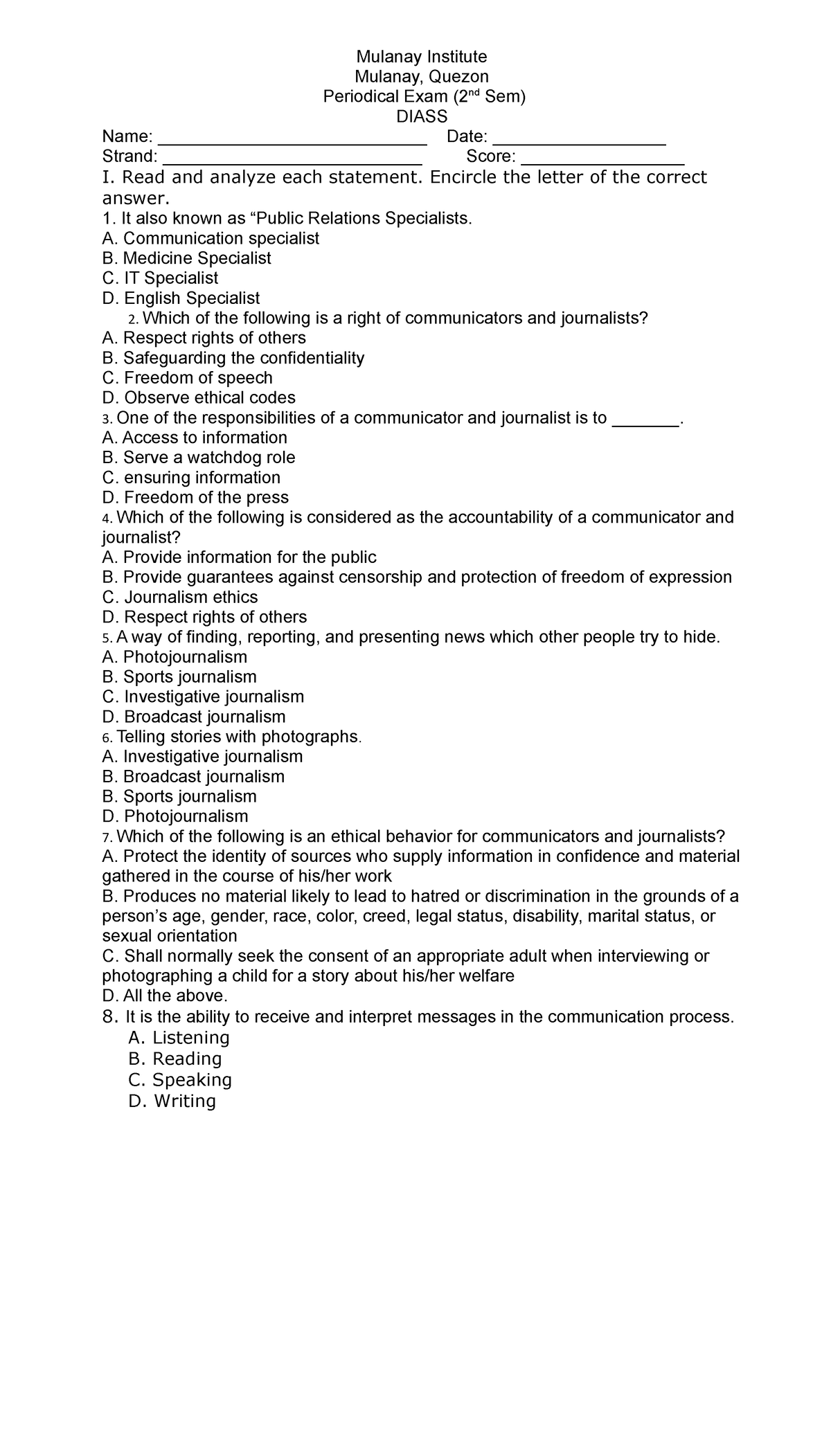 G11 Diass - learning notes - Mulanay Institute Mulanay, Quezon ...