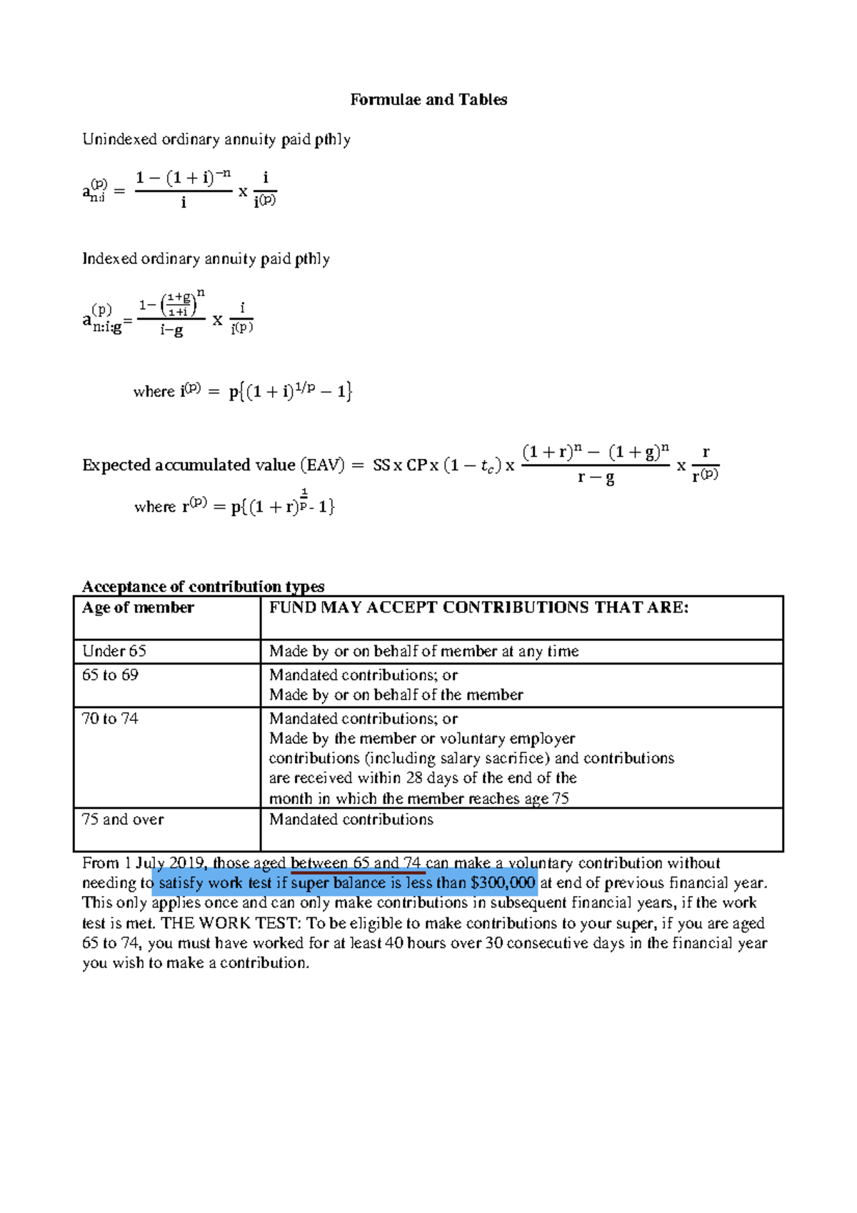 FINA2209 Final exam - Formula sheet - Formulae and Tables Unindexed ...