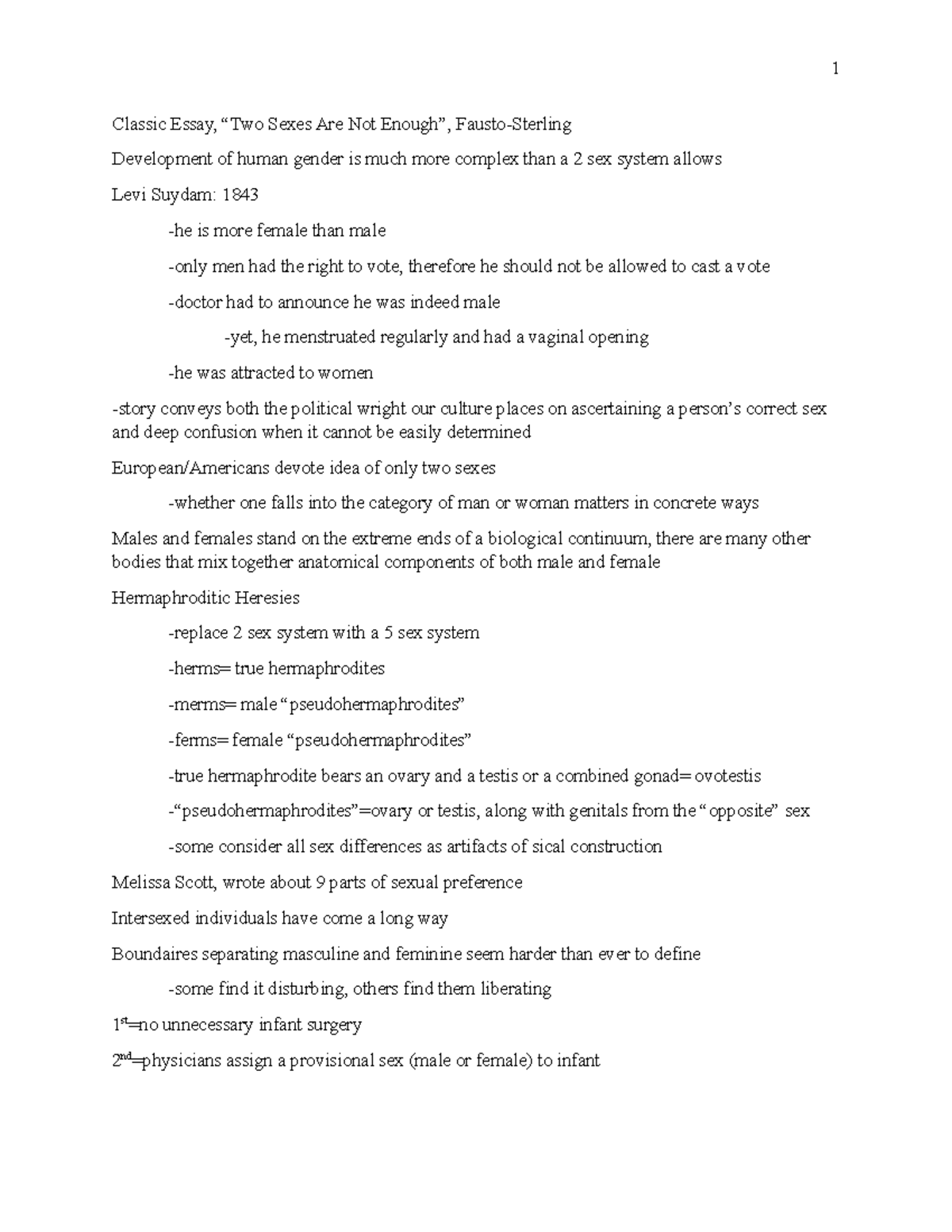 Classic Essay 2 - 1 Classic Essay, Sexes Are Not Development of human ...