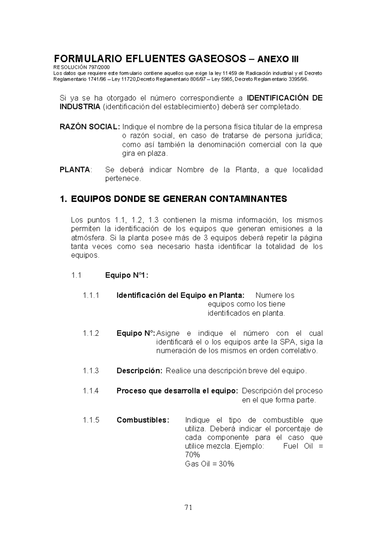 Efluentes Gaseosos Anexo III - FORMULARIO EFLUENTES GASEOSOS – ANEXO ...