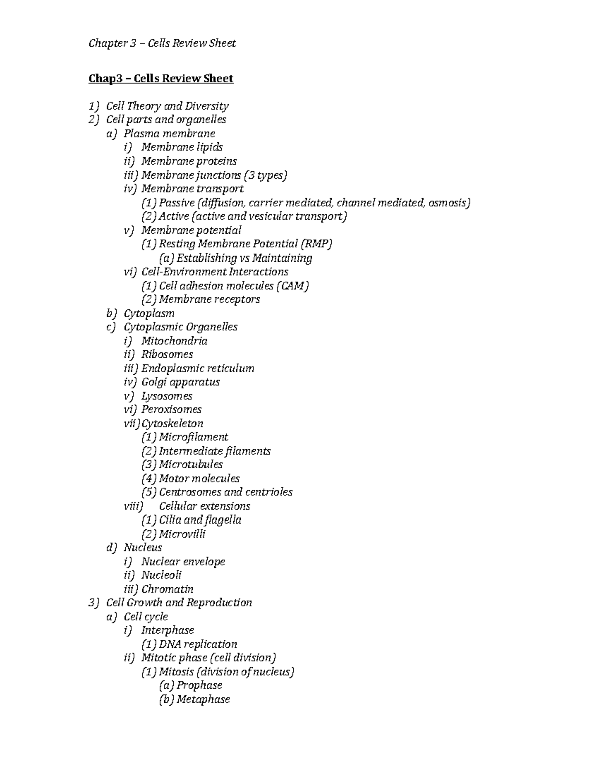 Chap3 Cells Review Sheet 2018 Chapter 3 Cells Review Sheet Chap3