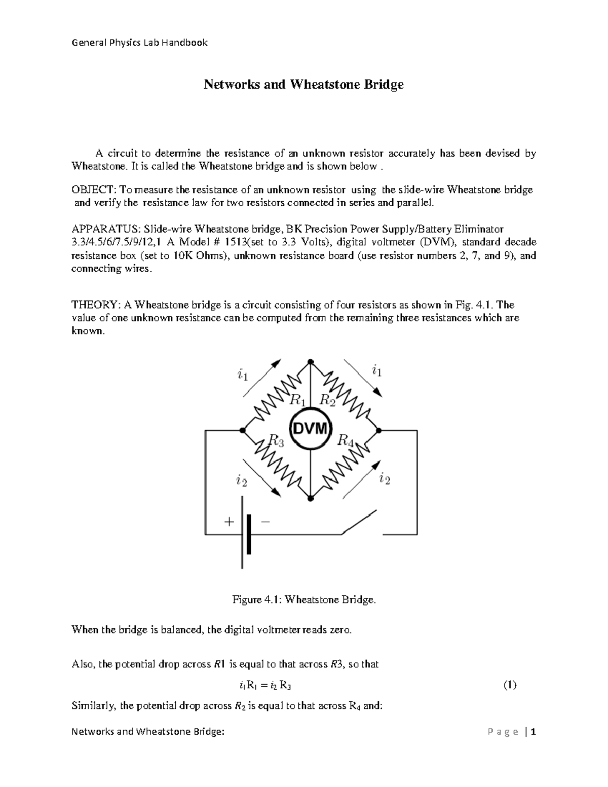 3 networks wheatstone - labs - General Physics Lab Handbook Networks ...