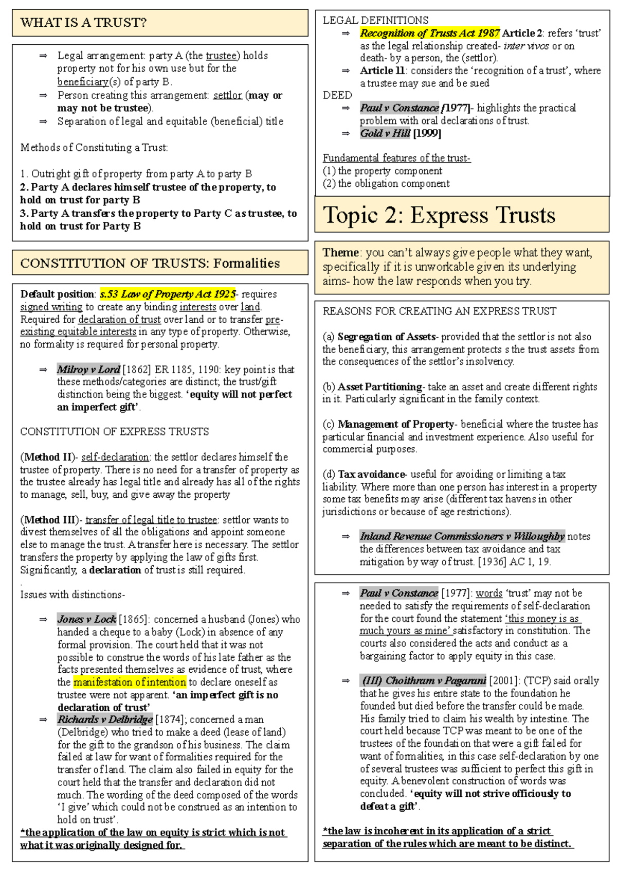 Topic 2- Express Trusts - LEGAL DEFINITIONS Recognition of Trusts Act ...