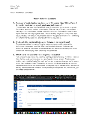 Mindfulness Reflection week 1 - Mindfulness Reflection Of the list ...