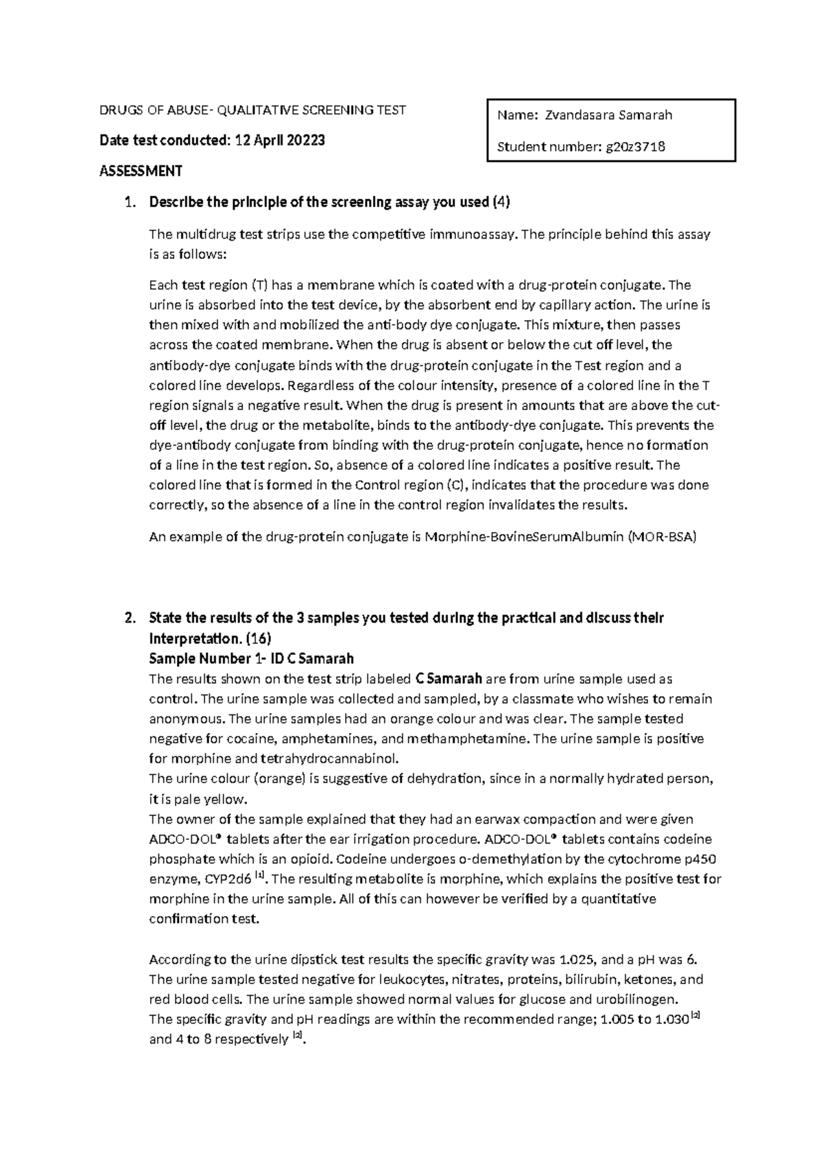 Drugs of Abuse Screening Assay Report - DRUGS OF ABUSE- QUALITATIVE ...