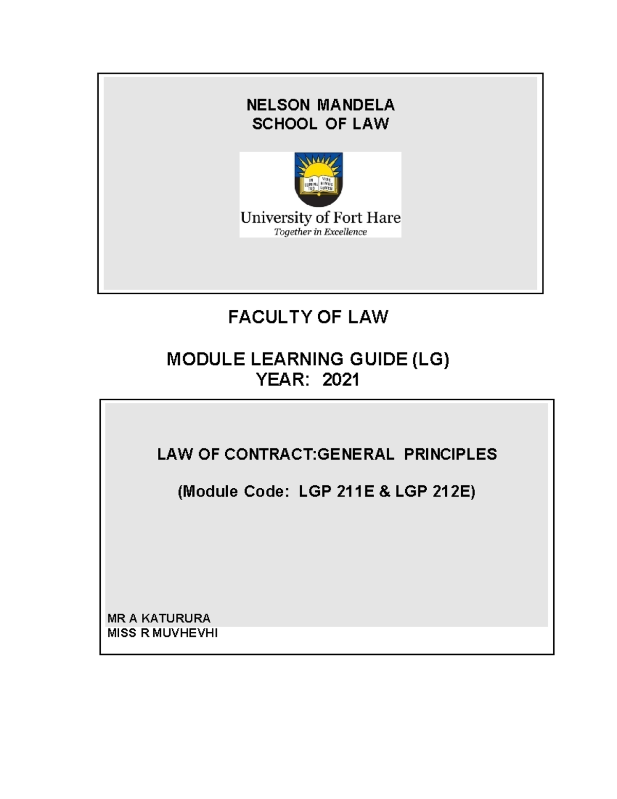 General Principles OF Contract Learning Guide 2021 - FACULTY OF LAW ...