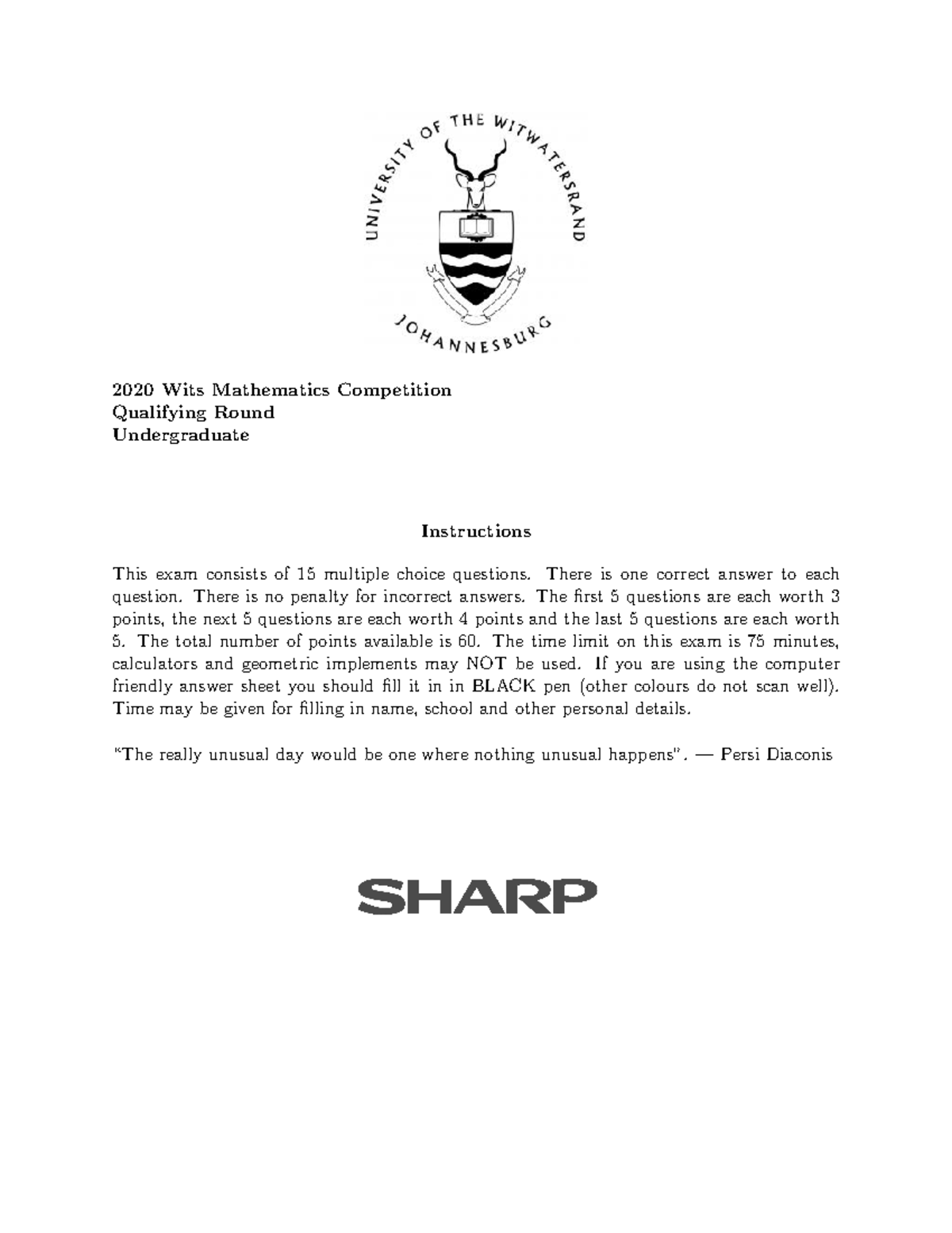 UG Quali Wits math - pass with distinctions - 2020 Wits Mathematics ...