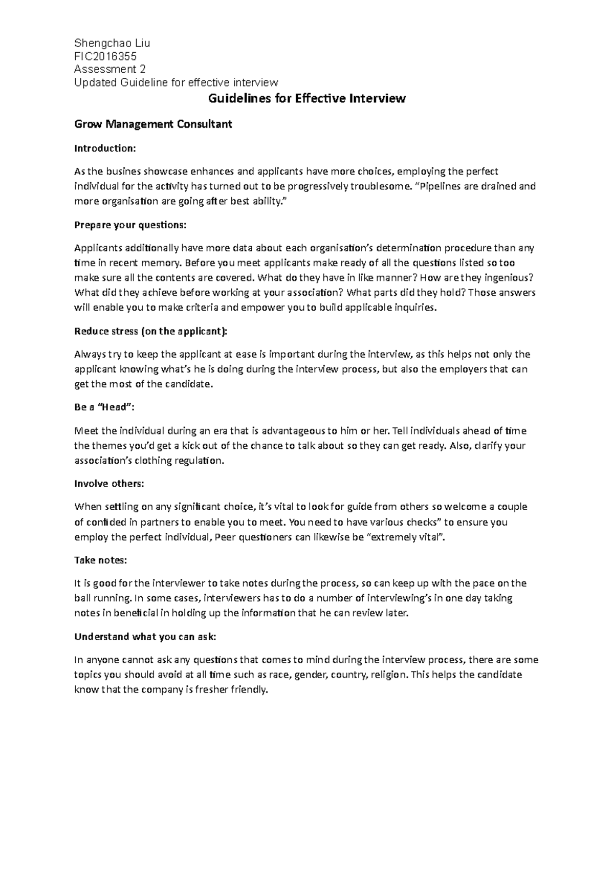 Task 2- Updated Guideline for effective interview - Shengchao Liu FIC ...