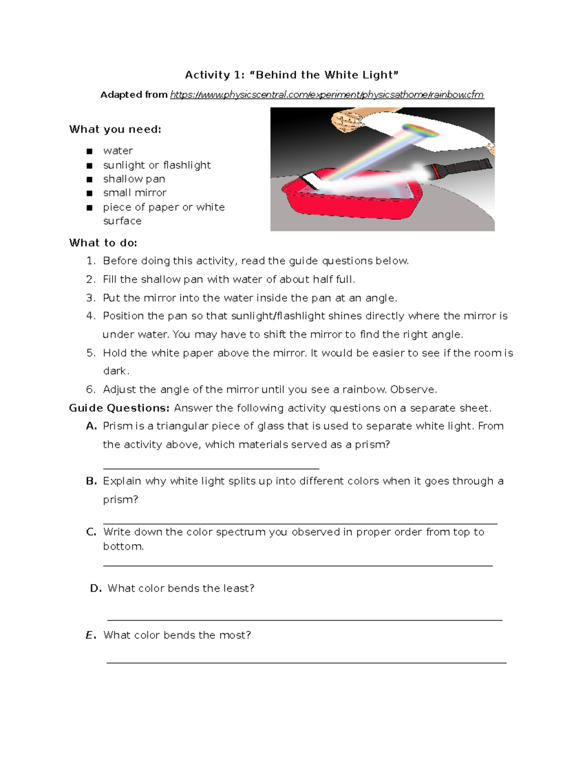 Activity 3 g10 - EM Waves - Activity 1: “Behind the White Light ...
