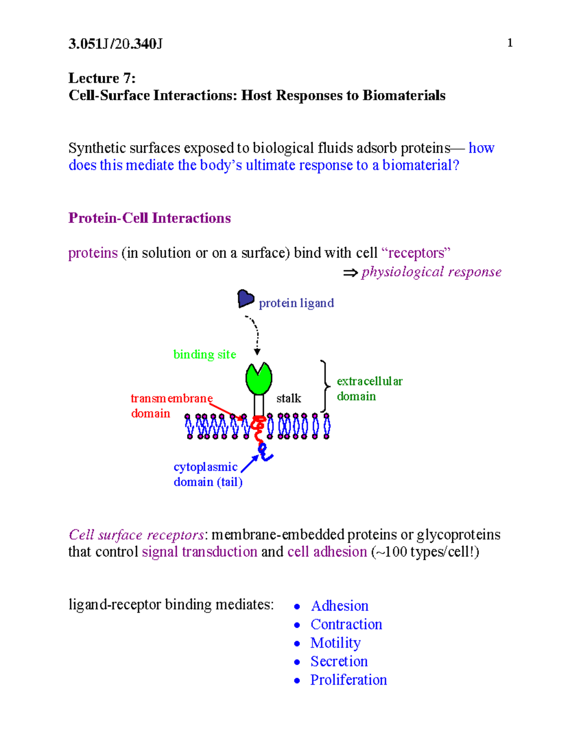 Cell Surface Interactions Host Response to Biomaterials - Lecture 7 ...