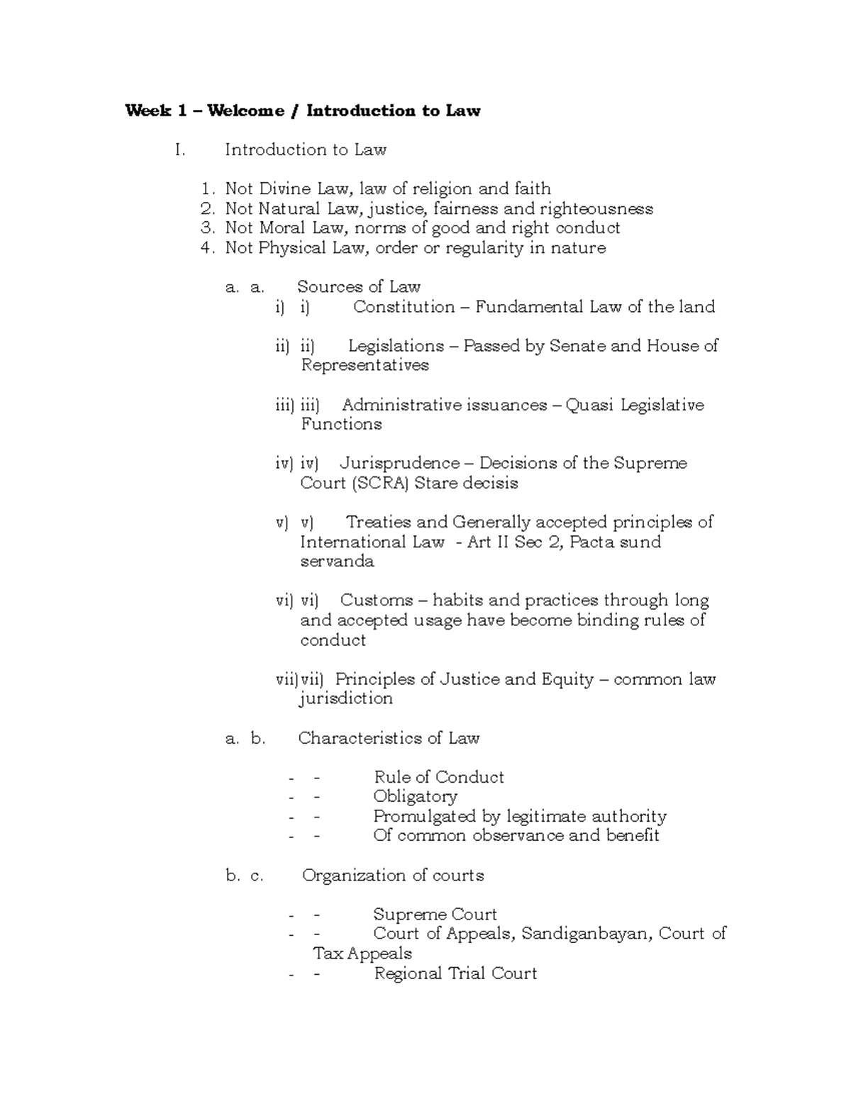 4068616 Obligations and Contracts - Week 1 – Welcome / Introduction to Law I. Introduction to ...
