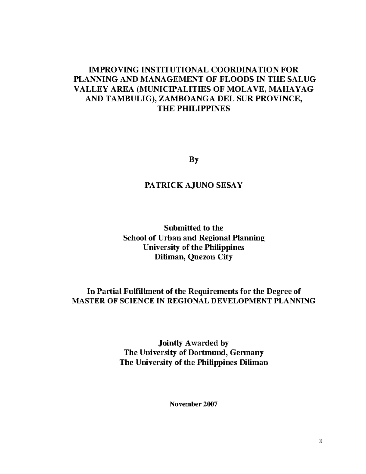 Master Thesis Institutional Coordination For The Planning And