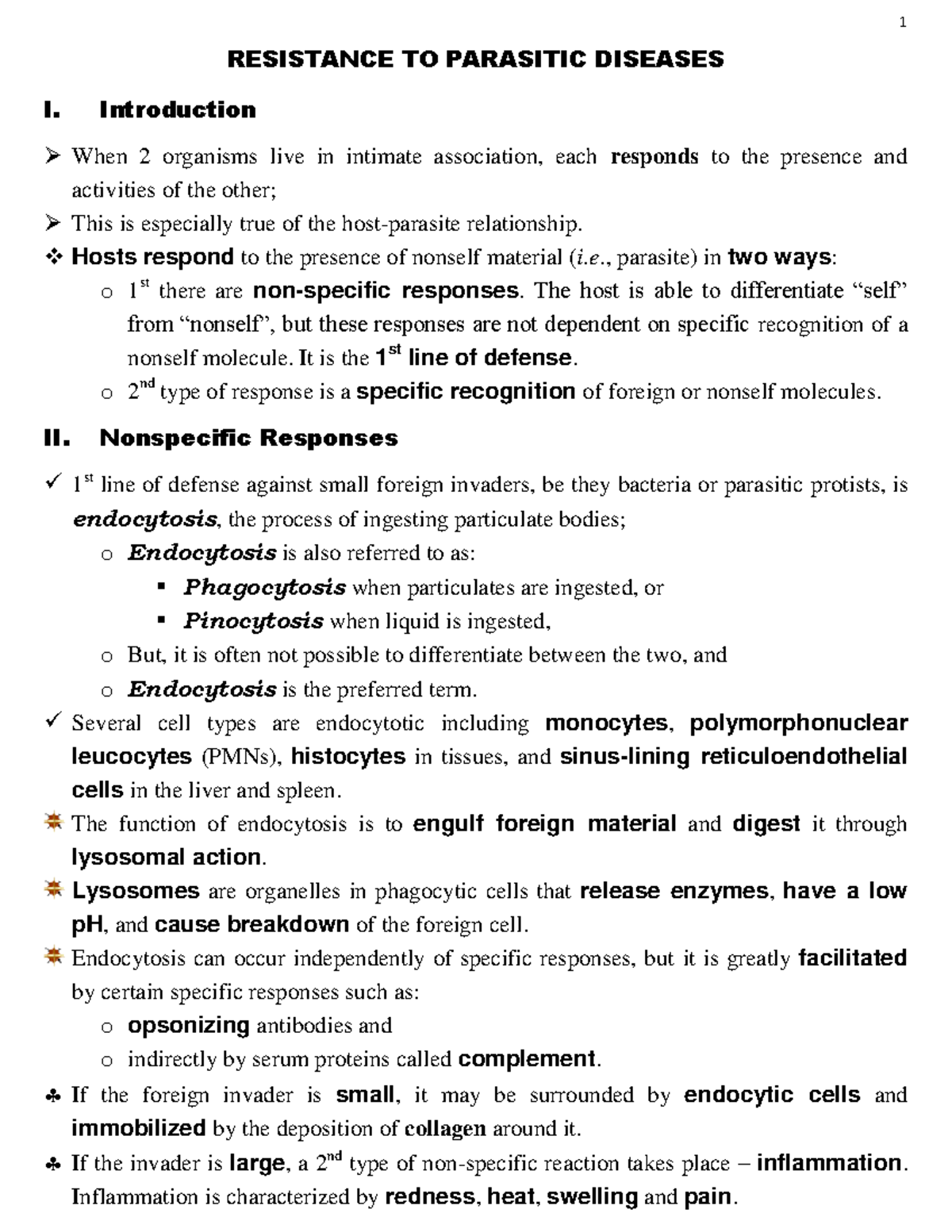 Resistance to parasitic diseases 1.2 resistence to parasitic diseases ...