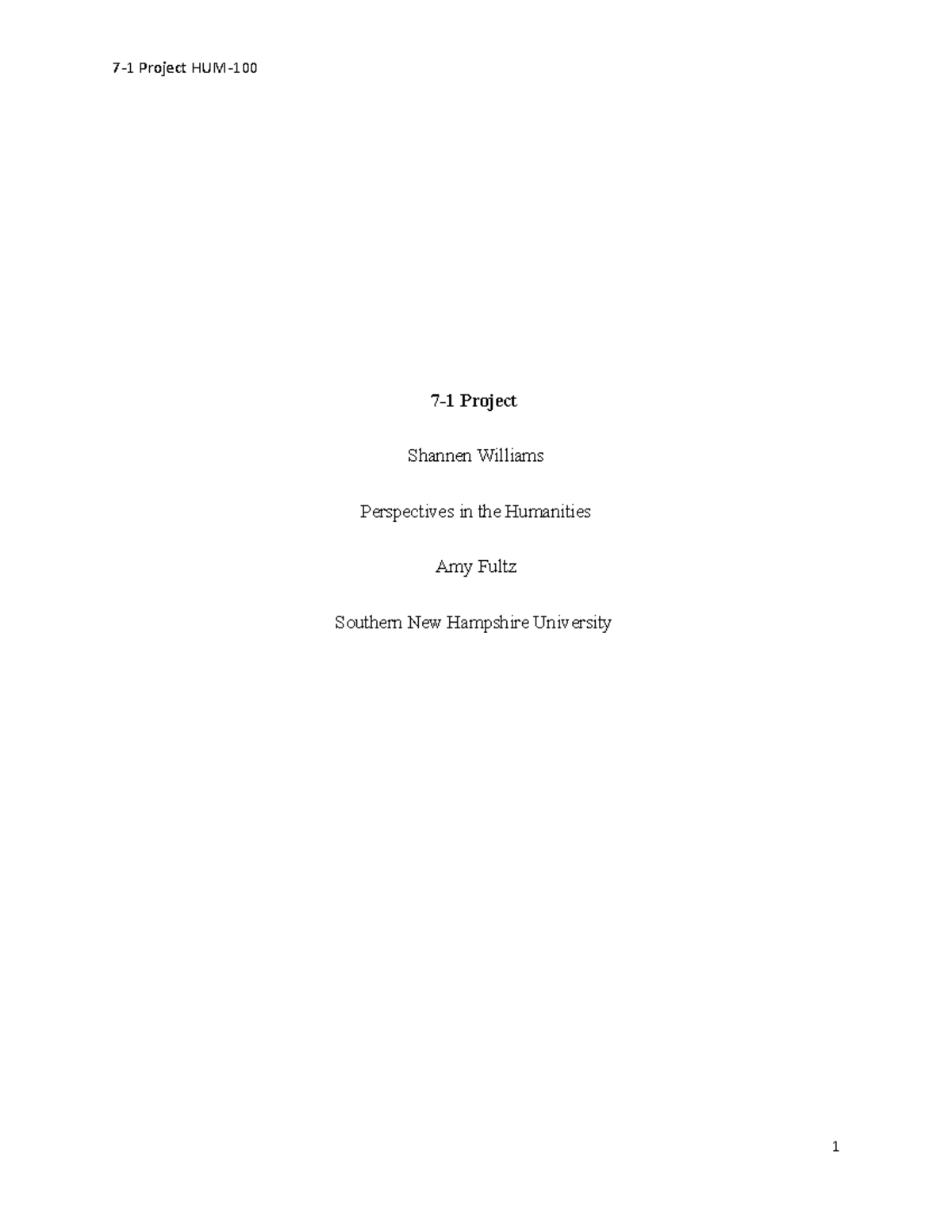 HUM final project - 7-1 Project Shannen Williams Perspectives in the ...