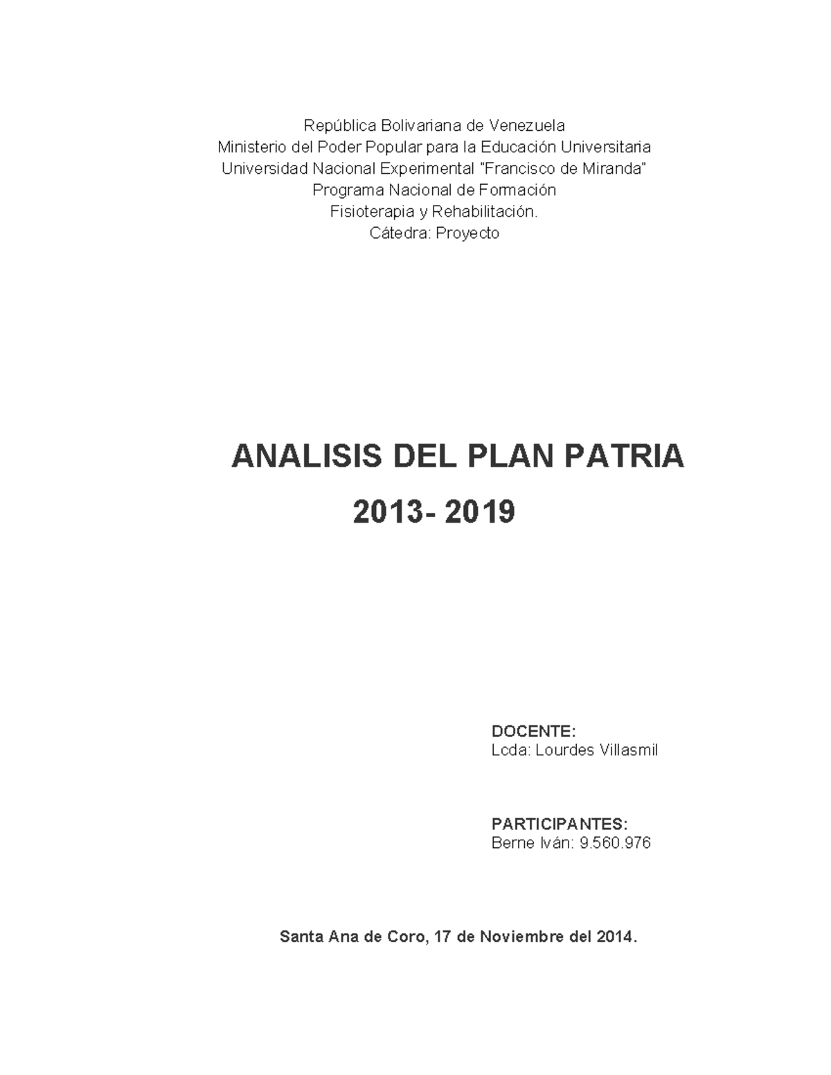 Analisis DEL PLAN Patria - República Bolivariana de Venezuela ...