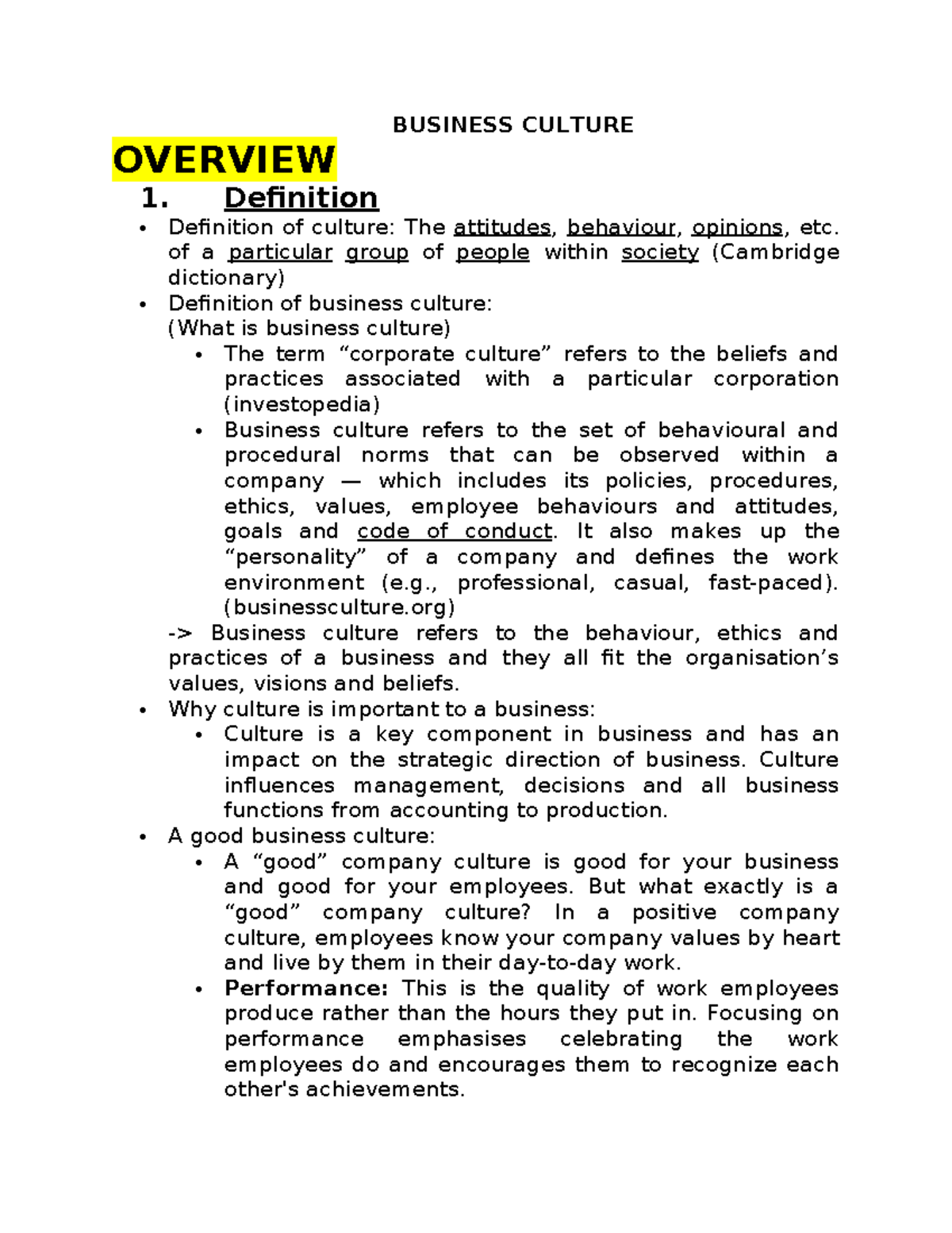 Business Culture - BUSINESS CULTURE OVERVIEW 1. Definition Definition ...