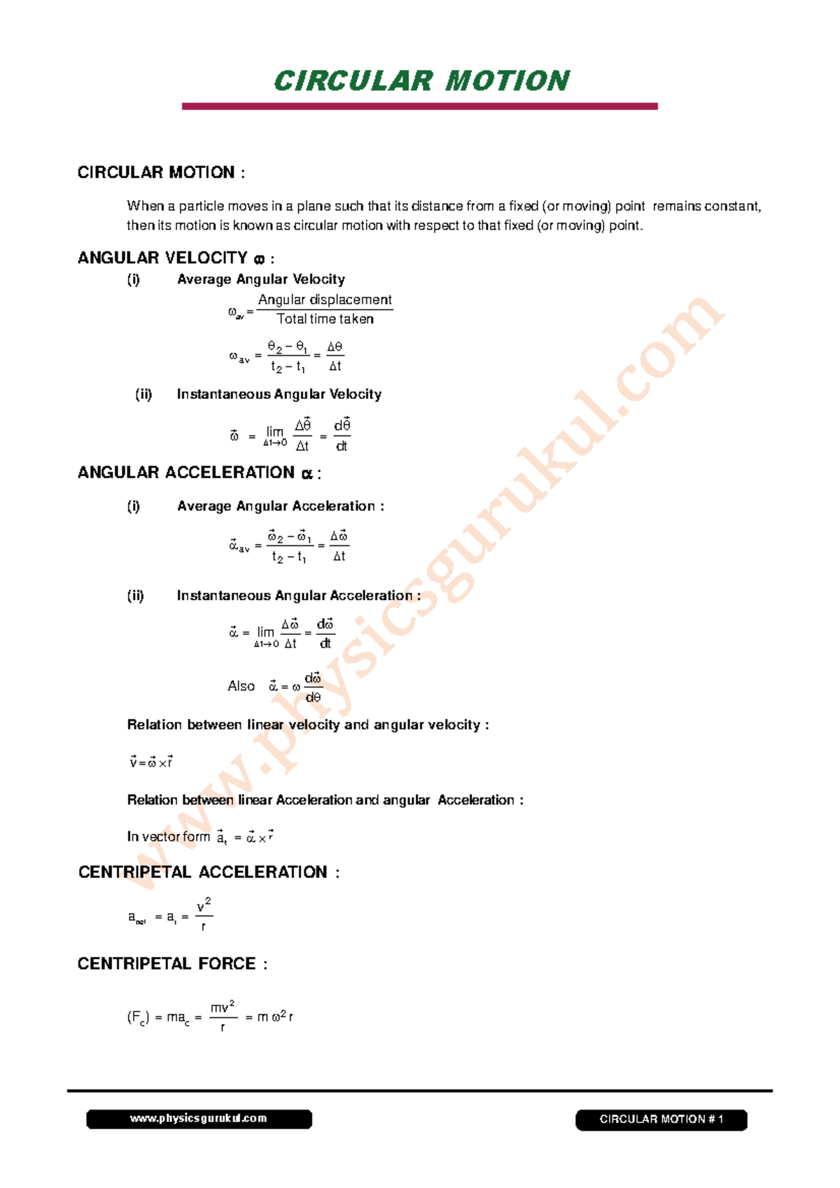 Revision-notes Circular-Motion - CIRCULAR MOTION # 1 CIRCULAR MOTION ...