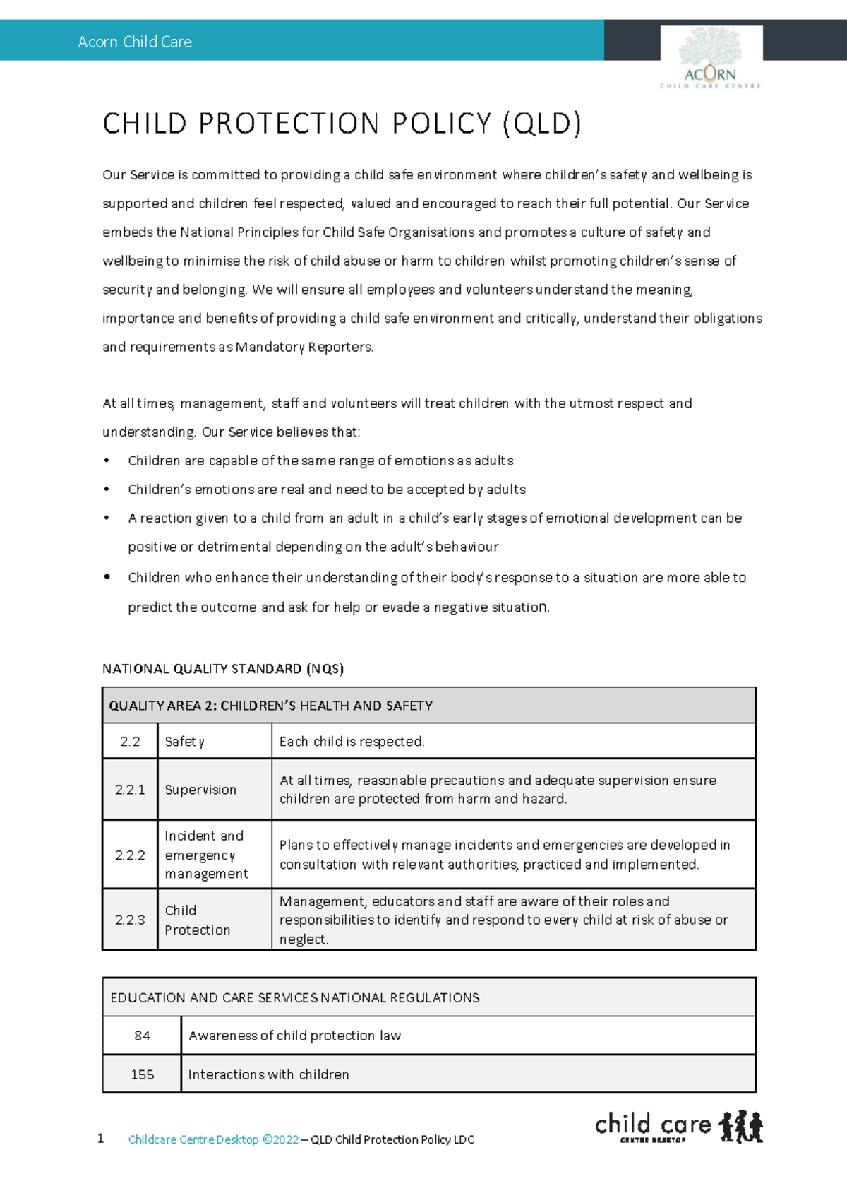 QLD-Child-Protection-Policy LDC V2 - CHILD PROTECTION POLICY (QLD) Our ...