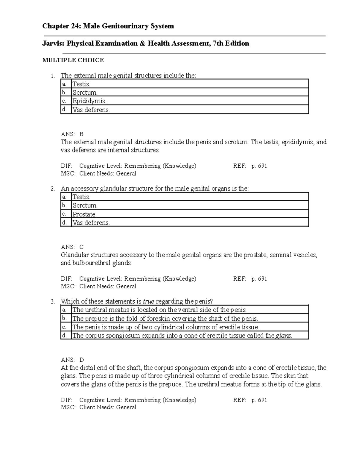 Ch 24 Practice Questions - Male Genitourinary System - Chapter 24: Male ...