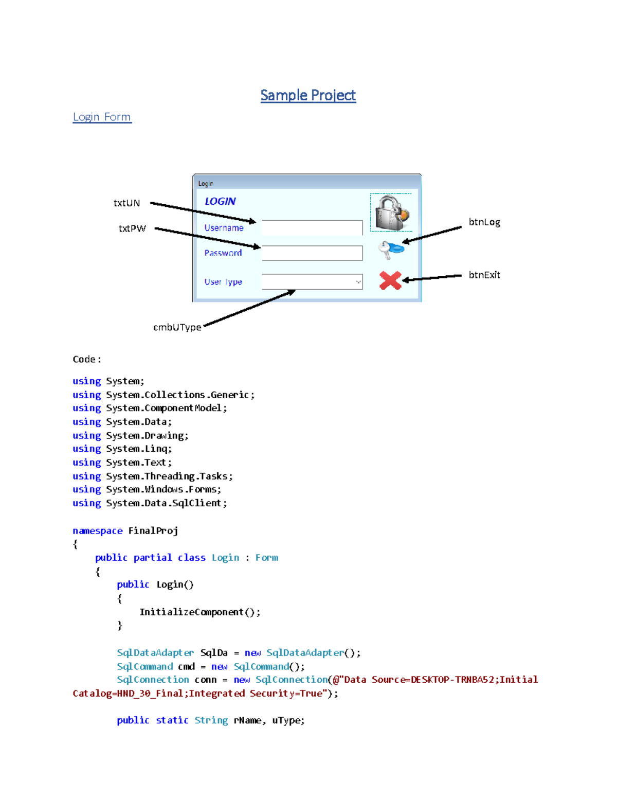 Sample Project - HND 30 - sdfds - Sample Project Login Form Code ...
