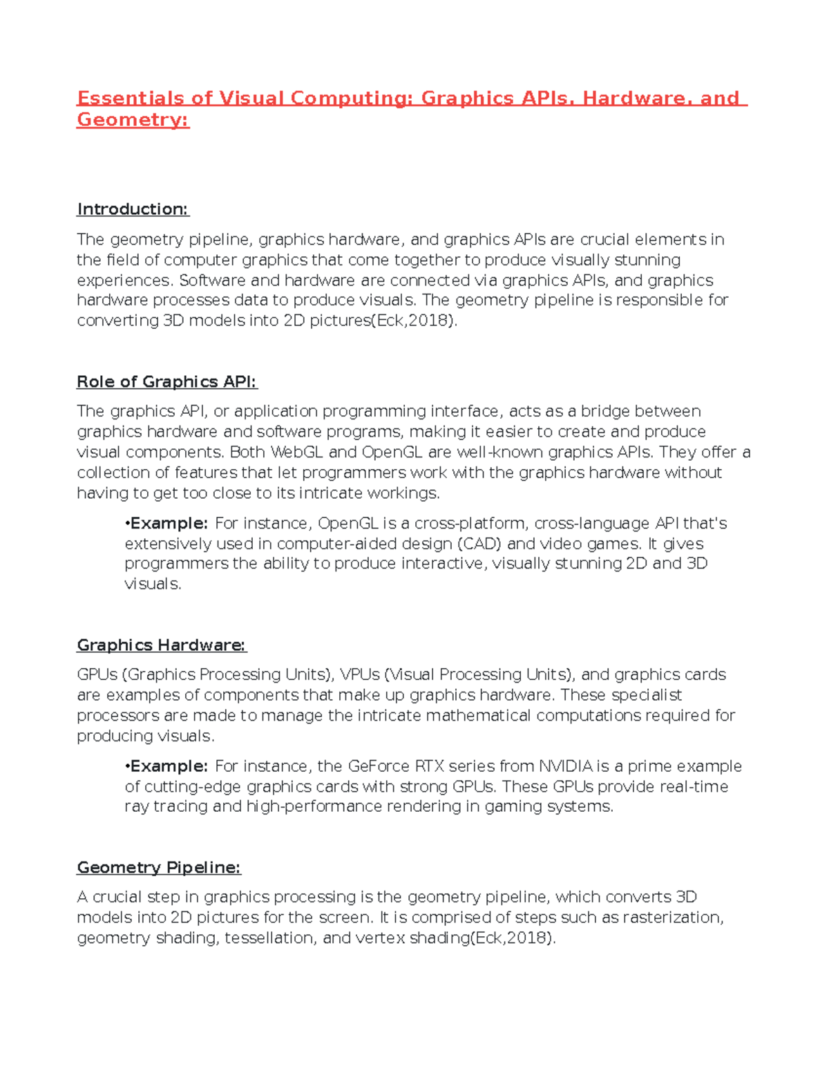 Discussion Post Unit 1-2 - Essentials of Visual Computing: Graphics APIs, Hardware, and Geometry ...