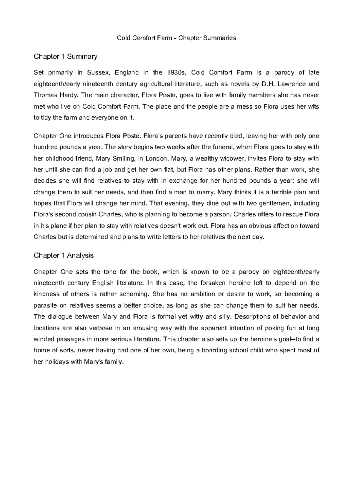 Cold Comfort Farm chapter-summaries - Cold Comfort Farm - Chapter ...